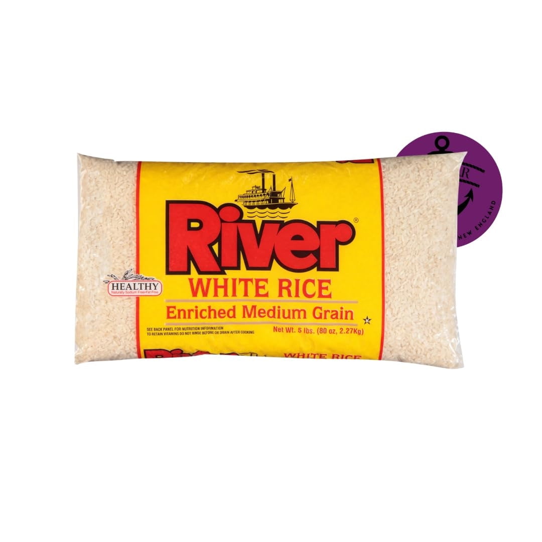 RIVER White Rice - Enriched Medium Grain 5 Pound Bag (80 OZ) 2.27 Kg ...