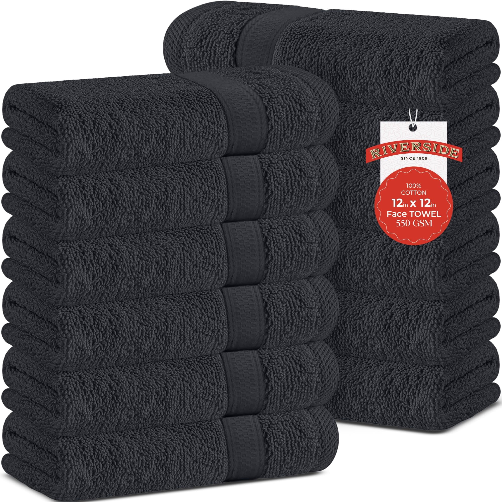 RIVERSIDE 12 Pack Cotton Face Towels 12x12 Ultra Soft & Absorbent Wash ...