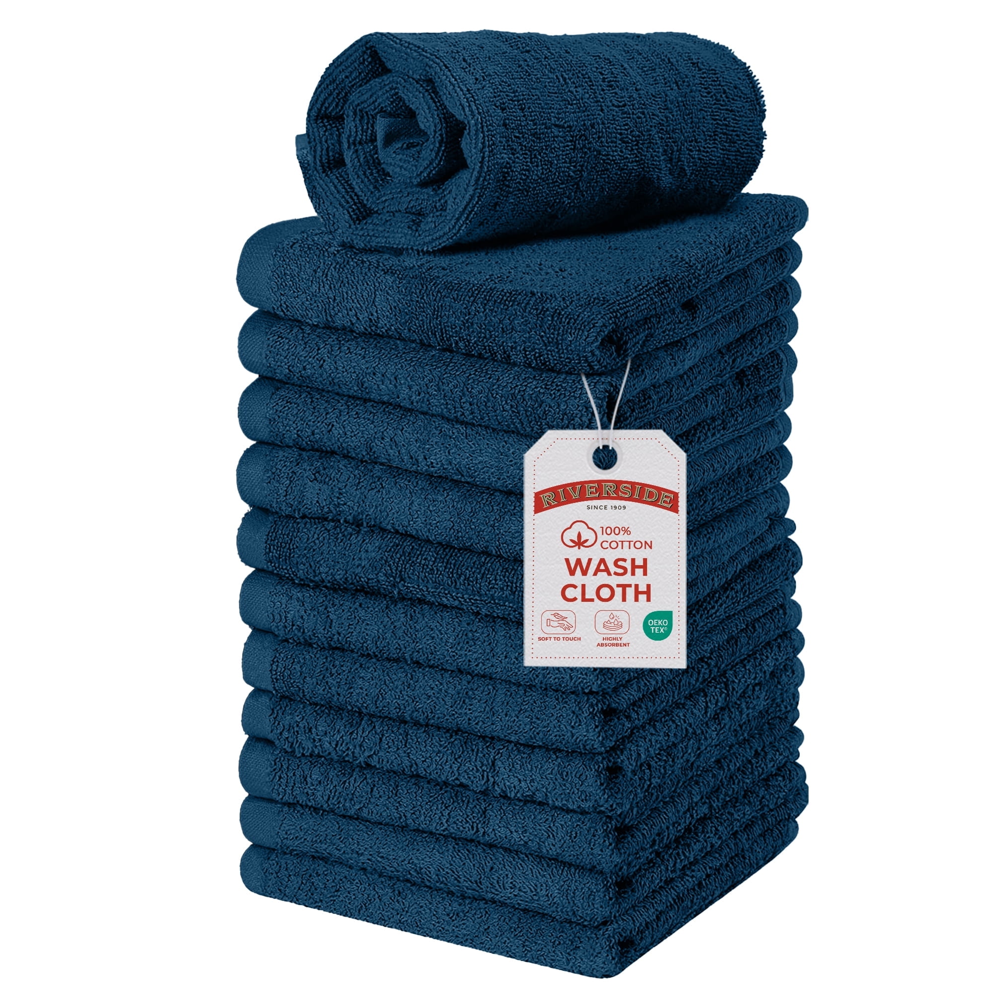 RIVERSIDE 12 Pack Luxury Washcloths 12x12 with Soft Cotton 400 GSM ...