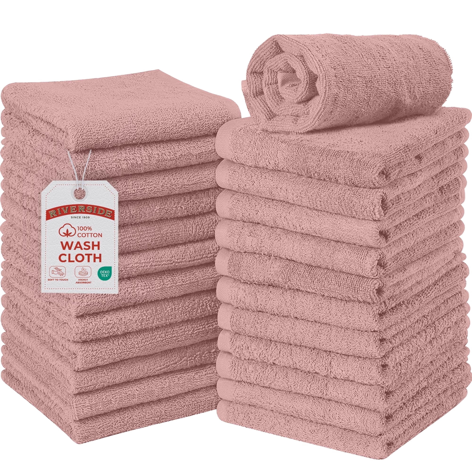 RIVERSIDE 24 Pack Luxury Washcloths 12x12 with Soft Cotton 400 GSM ...