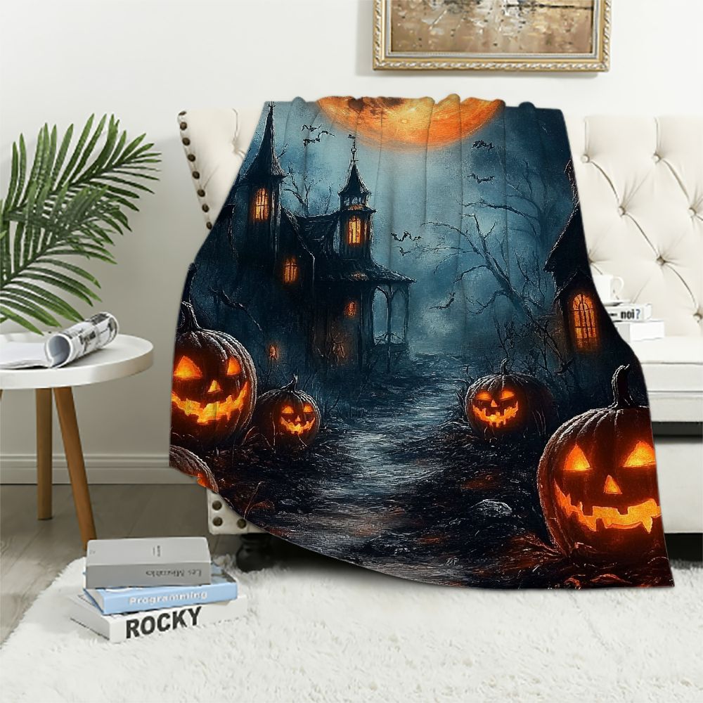 "RIVERWILLOW Spooky Halloween Night Scene Throw - Cozy Fleece with ...