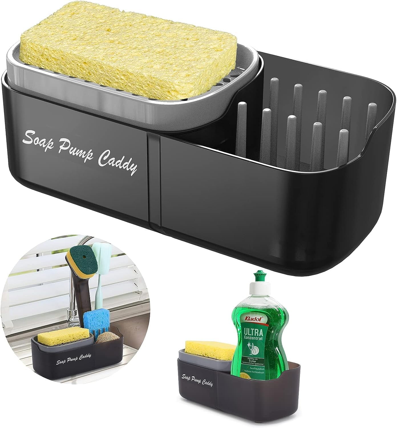 RIVUGJA 3in1 Kitchen Dish Soap Dispenser with Sponge Holder Countertop ...