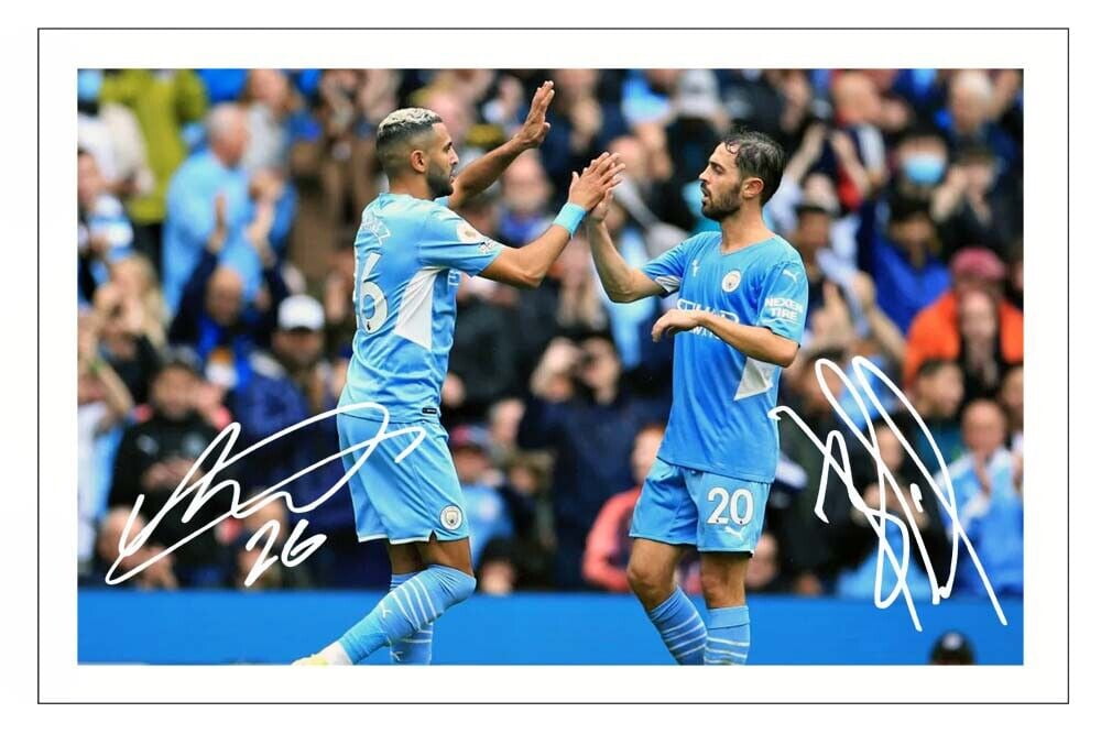 RIYAD MAHREZ & BERNARDO SILVA Signed Autograph 6X4 Photo Print ...