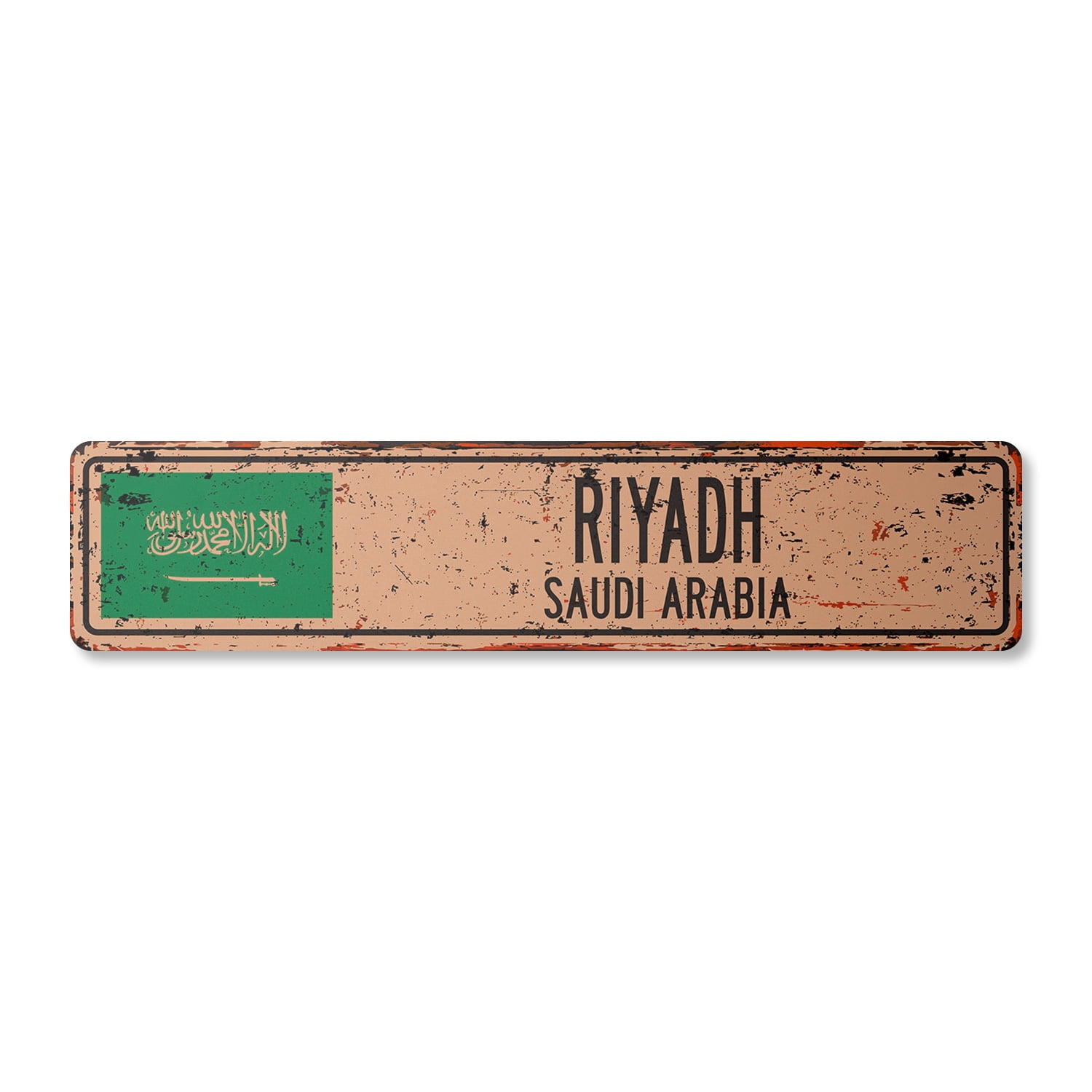 RIYADH SAUDI ARABIA Vintage Plastic Street Sign Saudi Arabian flag city ...