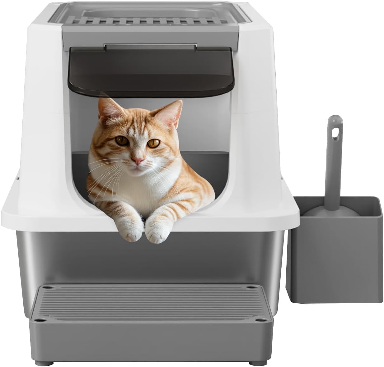 RIZZARI Dark Gray Stainless Steel Cat Litter Box, Odorless Enclosed ...