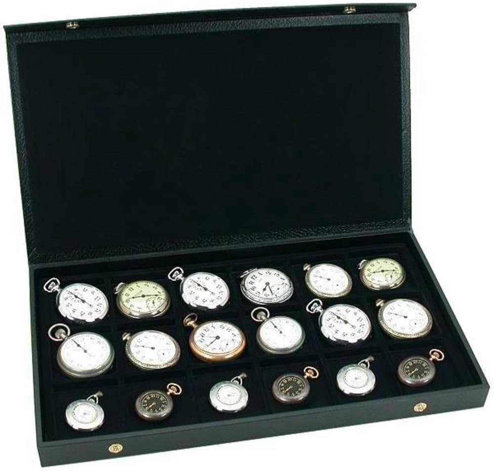RJ Displays Black Pocket Watch Display Case Storage Box for 18 Pocket ...