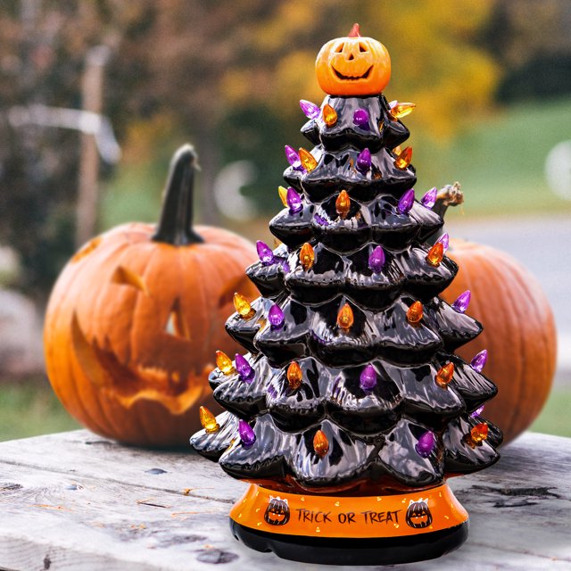 "RJ Legend 15"" Pre-Lit Halloween Ceramic Tree with Pumpkin Head ...