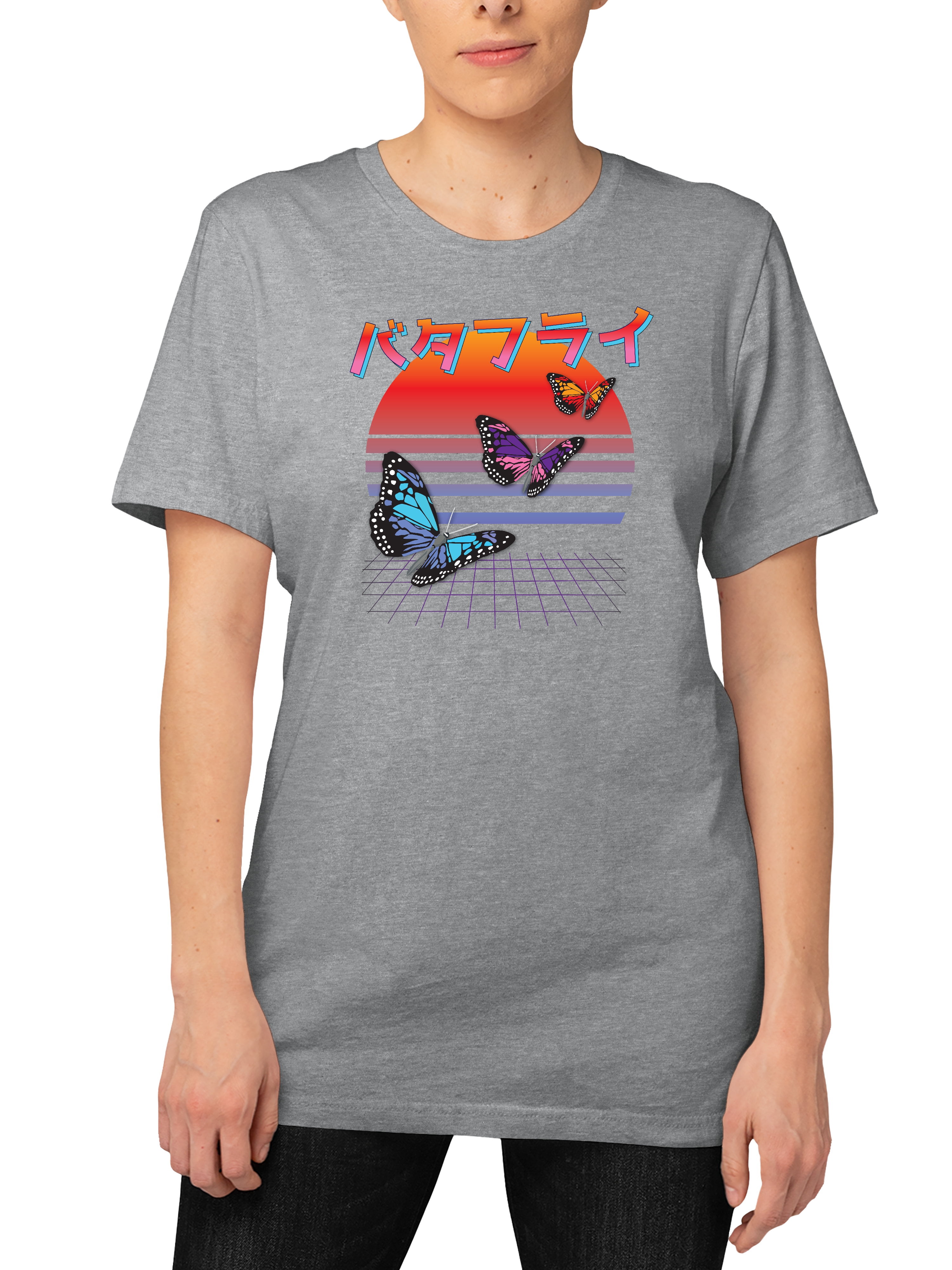 RJ Vaporwave Women's Juniors Butterflies Short Sleeve Graphic Tee ...