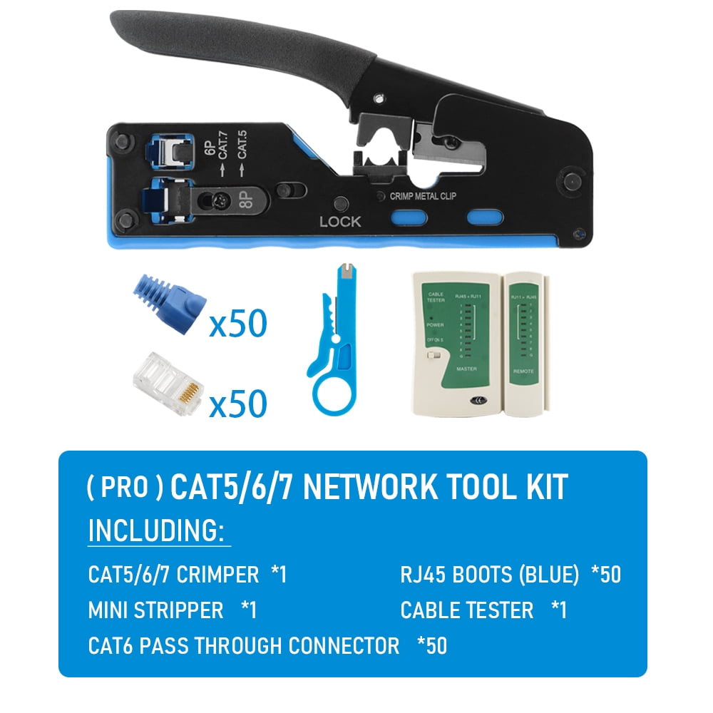 RJ45 Crimp Plier Pass Through Crimper Stripper Cutter for Cat7 Cat6 ...