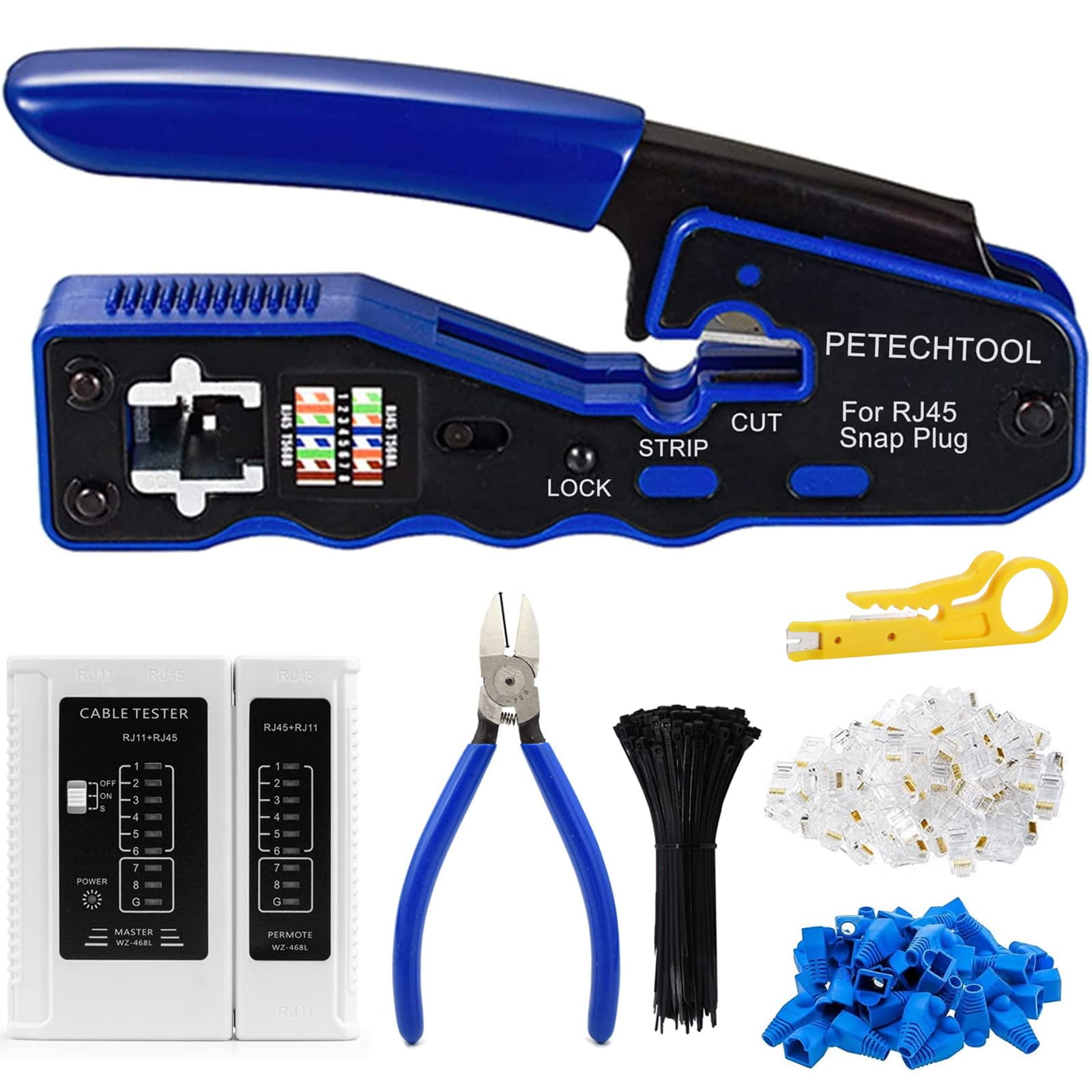 RJ45 Crimp Tool for Cat6 Cat5e Cat5 Pass Through Connectors,All-in-one ...