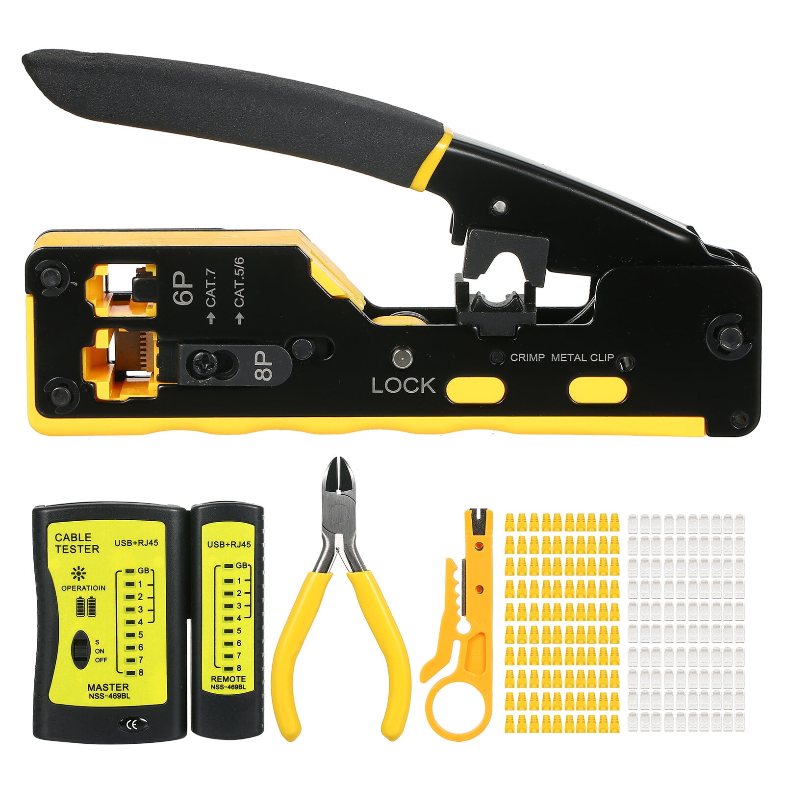 RJ45 Crimp Tool Kit All in One Pass Through Crimping Tool for Cat5e ...