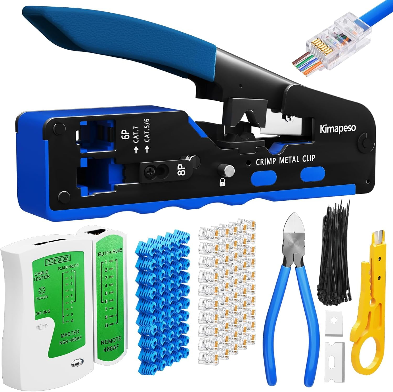 RJ45 Crimp Tool Kit Pass Through Crimping Tool Kit Ethernet Crimper Cat7 Cat6 Cat5 Crimping Tool ...