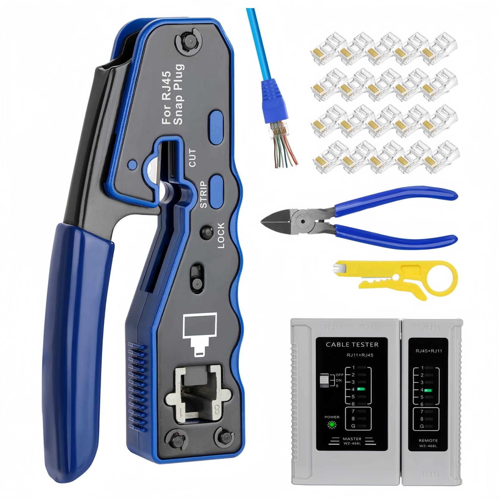 RJ45 Crimp Tool Kit Pass Through Ethernet Cat6 Cat6a Cat5e Crimping ...