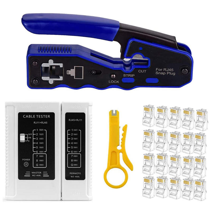 RJ45 Crimp Tool Kit with 50 Pieces Cat6A Pass Through Connectors ...