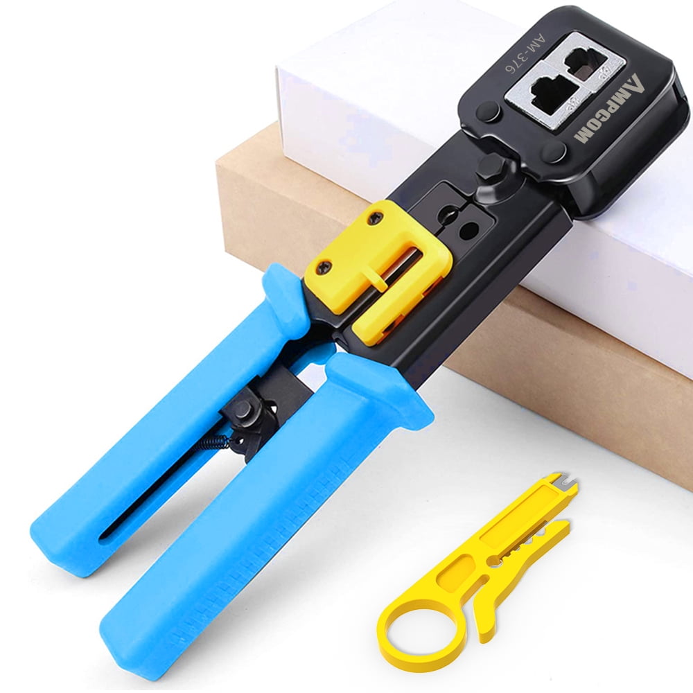 RJ45 Crimp Tool Pass Through Cat5 Cat5e Cat6 Crimper Cutter Stripper ...