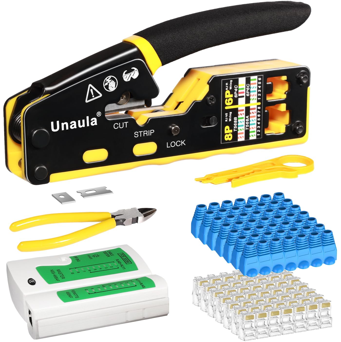 RJ45 Crimp Tool Pass Through Ethernet Crimper Kit Cat5 Cat6 Crimping ...