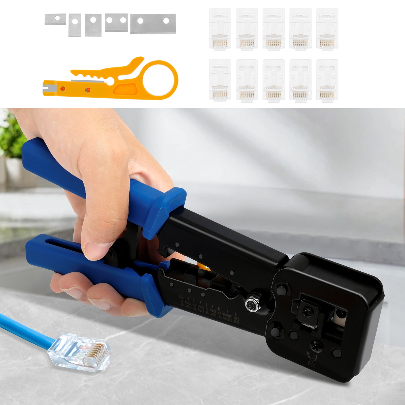 RJ45 Crimp Tool Professional Ethernet Crimper Sturdy Carbon Steel ...