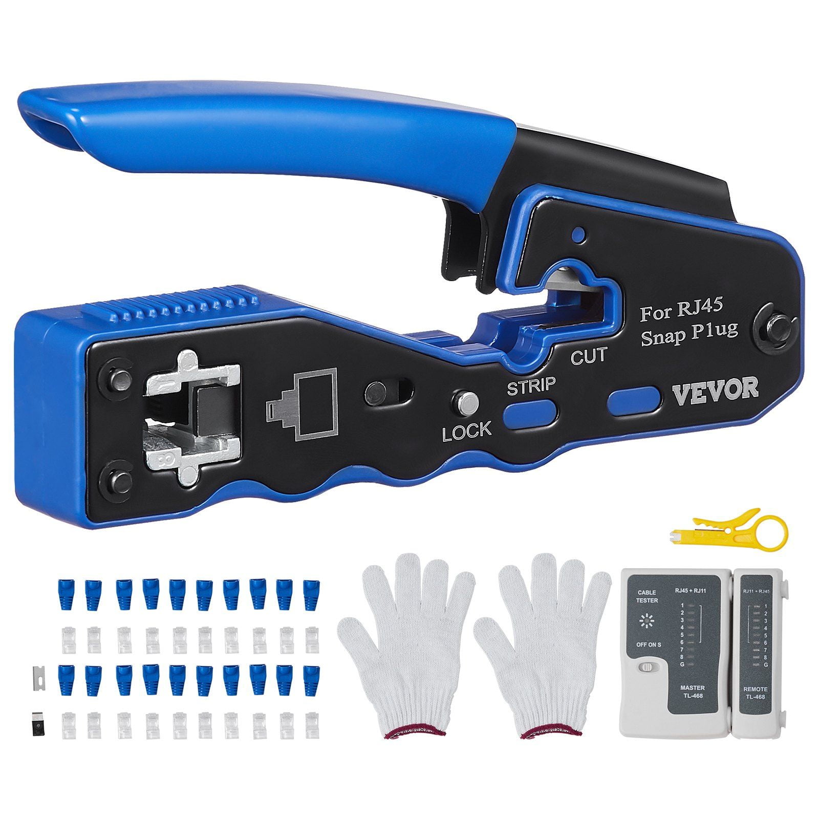RJ45 Crimping Tool Kit with Pass-Through Connectors for Cat5e/Cat6 ...
