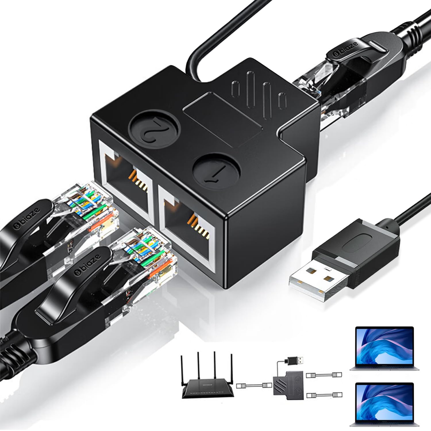 RJ45 Ethernet Splitter 1 to 2, Mini Gigabit Network Ethernet Switch ...