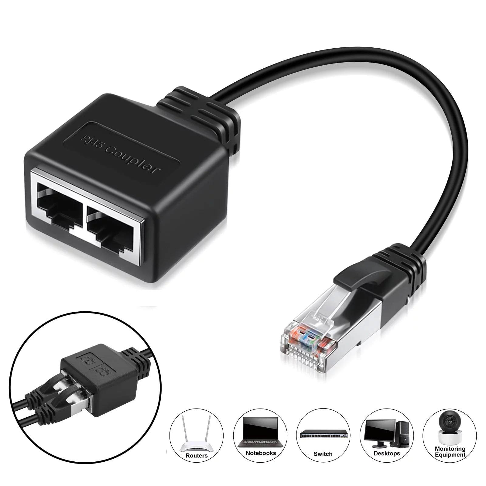 RJ45 Network Splitter 1 to 2 Port Ethernet Cable Adapter Male To Female LAN High Speed Cord ...