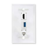 RJ45 USB 3.0 Cat6 Wall Plate 3 Port Outlet for Fast Speed Data Transfer ...