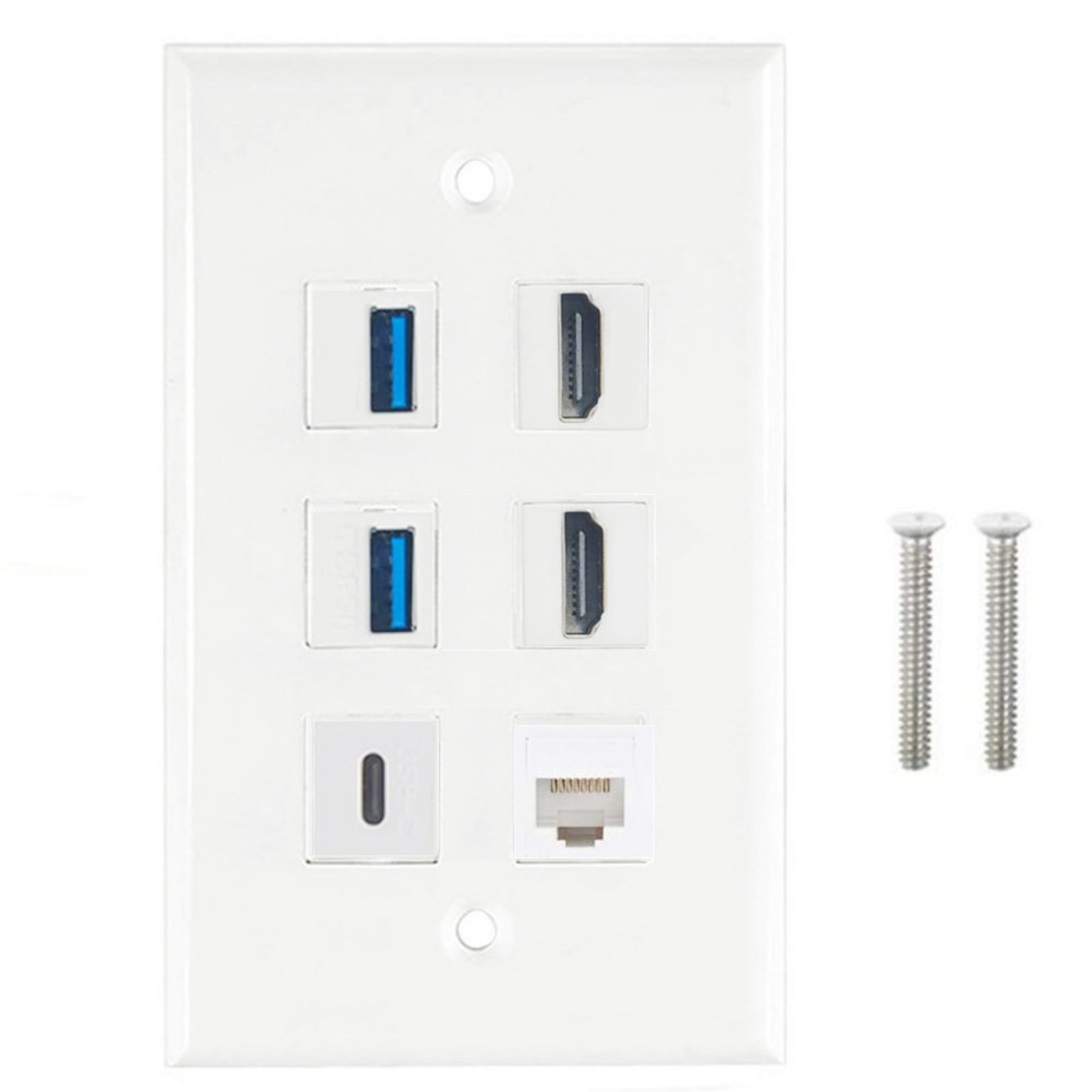 RJ45 USB Cat6 Wall Plate 6 Port Outlet HDTV Keystone Fast Speed Data ...