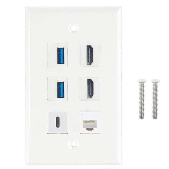 RJ45 USB Cat6 Wall Plate 6 Port Outlet HDTV Keystone Fast Speed Data ...