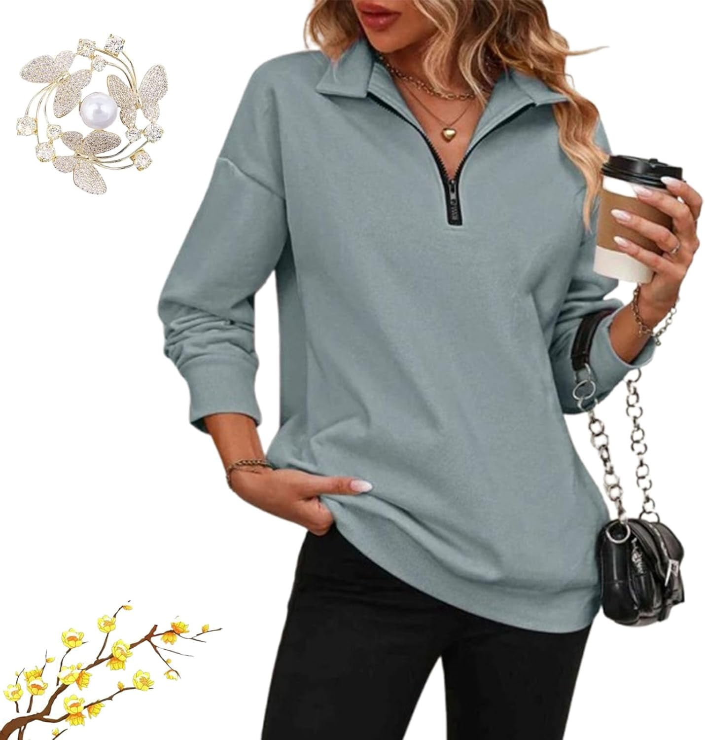 RJDJ Baweilder Womens Zip-Up Dropped Shoulder Sweatshirt, Baweilder Zip ...