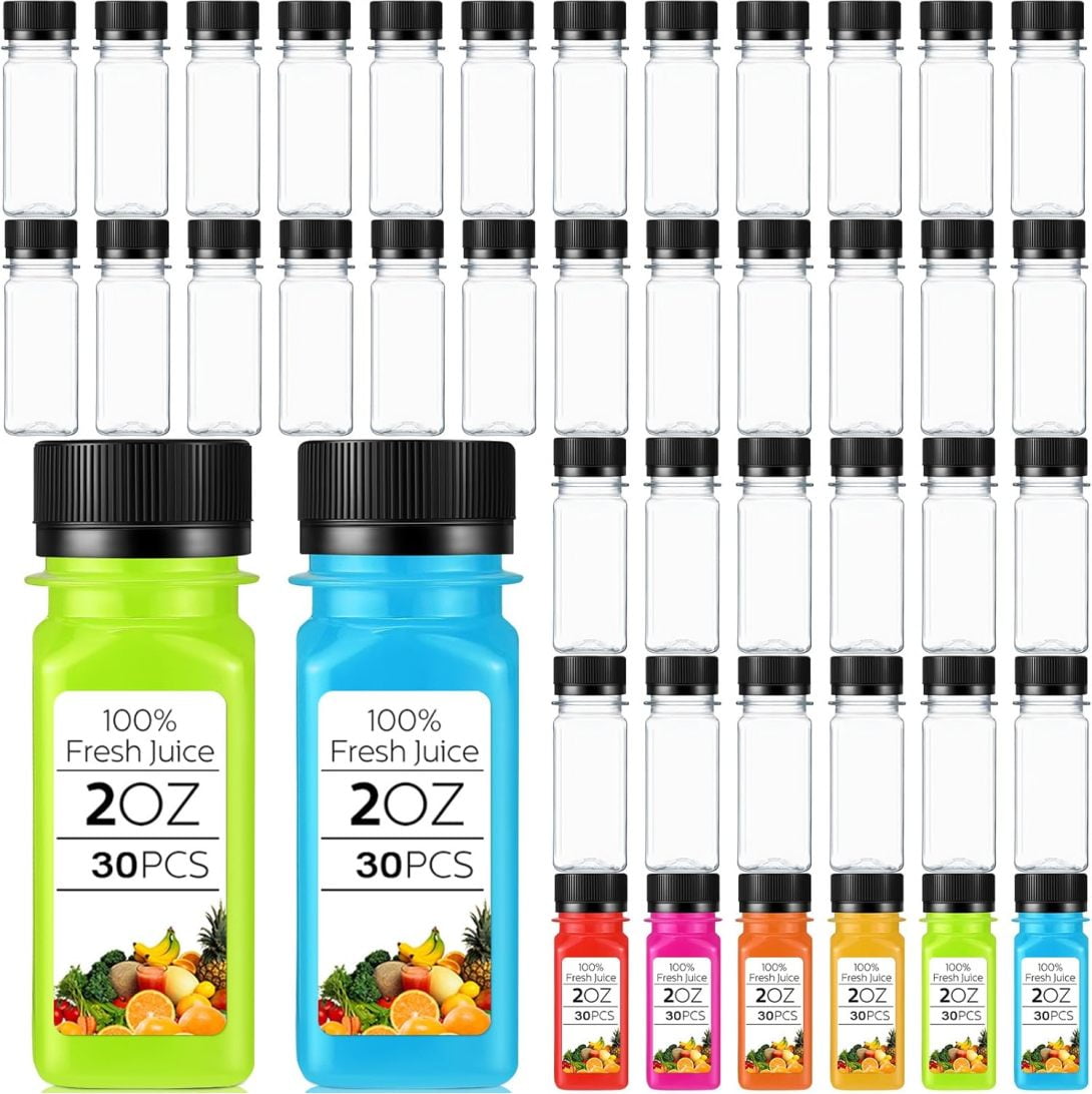 RJTZ 100 Pcs 30 Pcs 2oz Plastic Juice Shot Bottles with Lid for Liquids ...