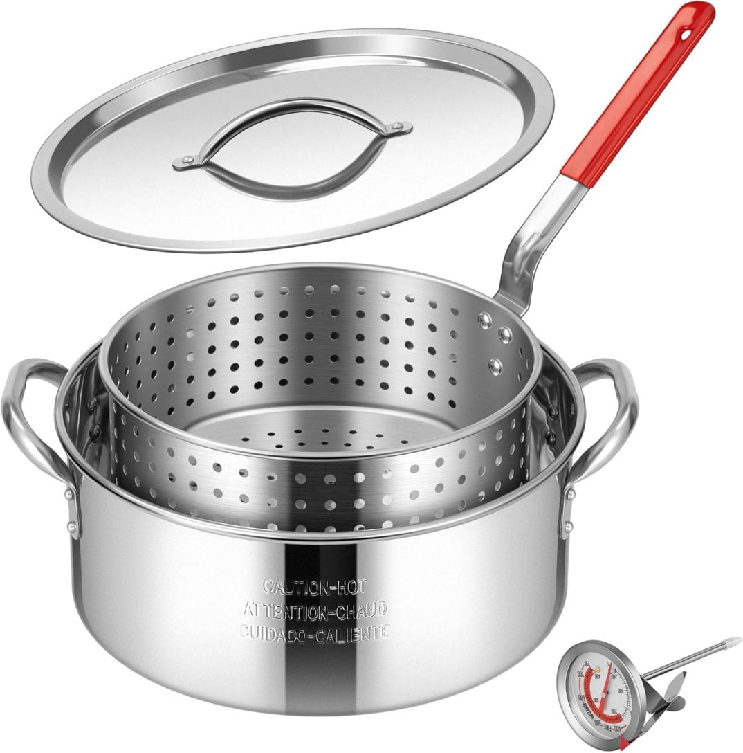 RJTZ 10Qt Stainless Steel Fish Fryer Pot with Thermometer and Lid, Deep ...