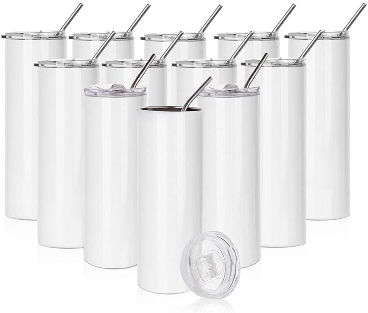 RJTZ 12 Pack Sublimation Tumblers Blanks Skinny White 20 OZ Straight ...