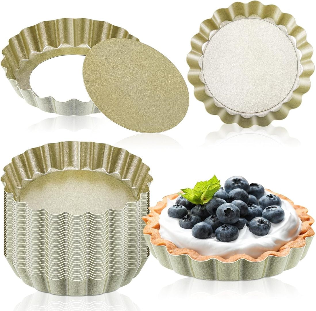 RJTZ 32 Pcs Mini Tart Pans Egg Tart Molds with Removable Bottom Round ...