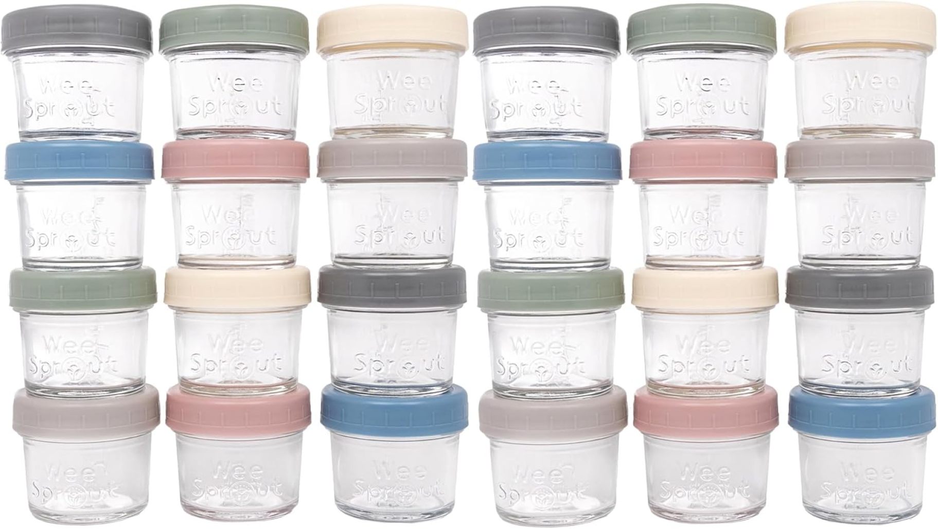 RJTZ Baby Food Storage Glass Jars w/Lids (4 oz, 24 Pack) Matte Variety ...