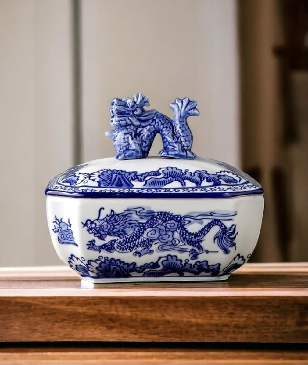 RJTZ Classic Blue and White Ceramic Porcelain Jar Rectangle Canister ...