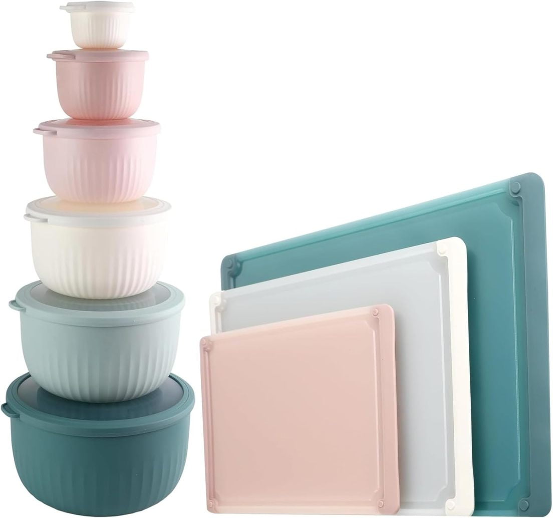 RJTZ Deep Mixing Bowls and Cutting Boards Set- 6 Mixing Bowls with 6 ...