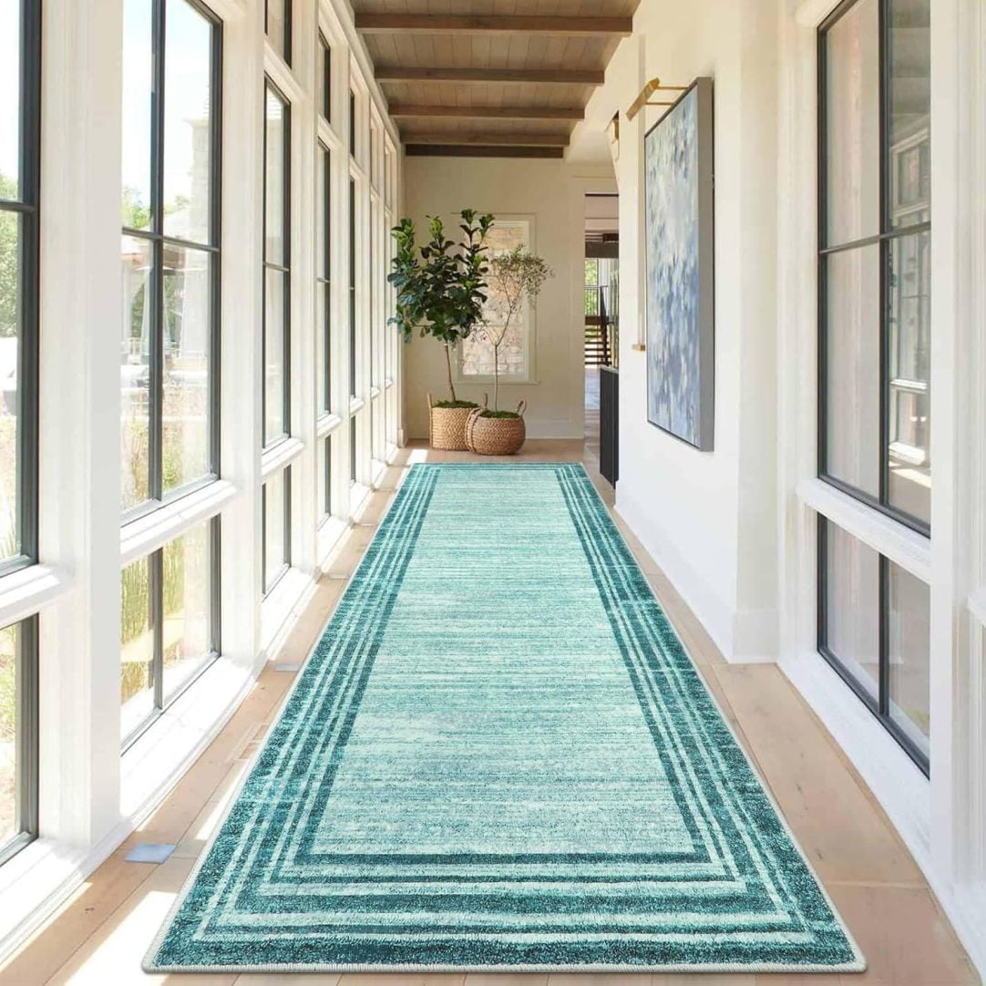 RJTZ Modern Abstract Runner Rug, 2.5x10 Teal Long Kitchen Runner Non ...