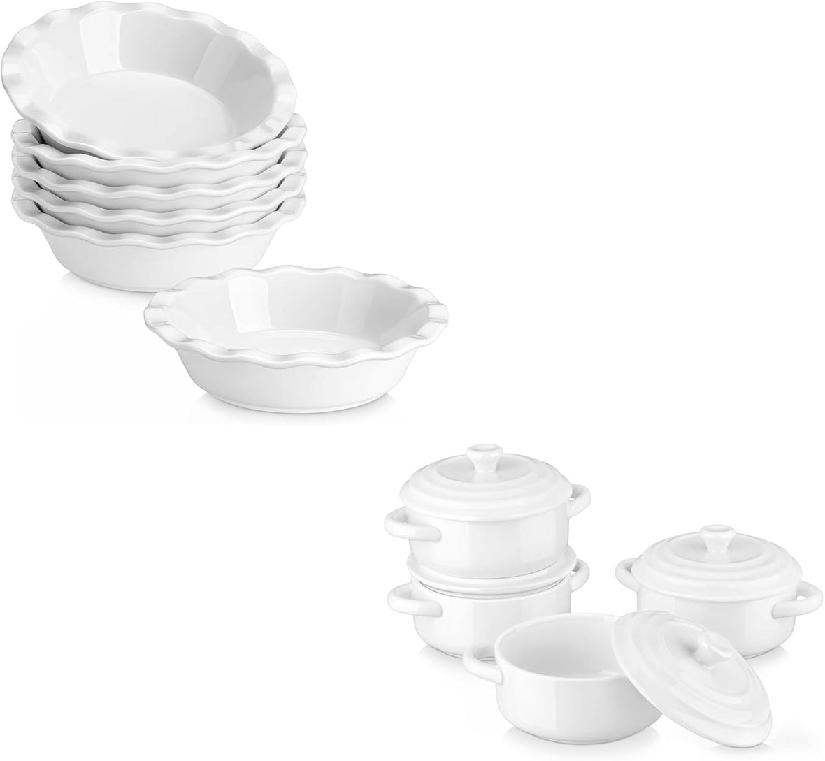 RJTZ Pie Pan, 12 OZ Mini White Pie Dish Set of 6, Mini Cocotte Set - 14 ...