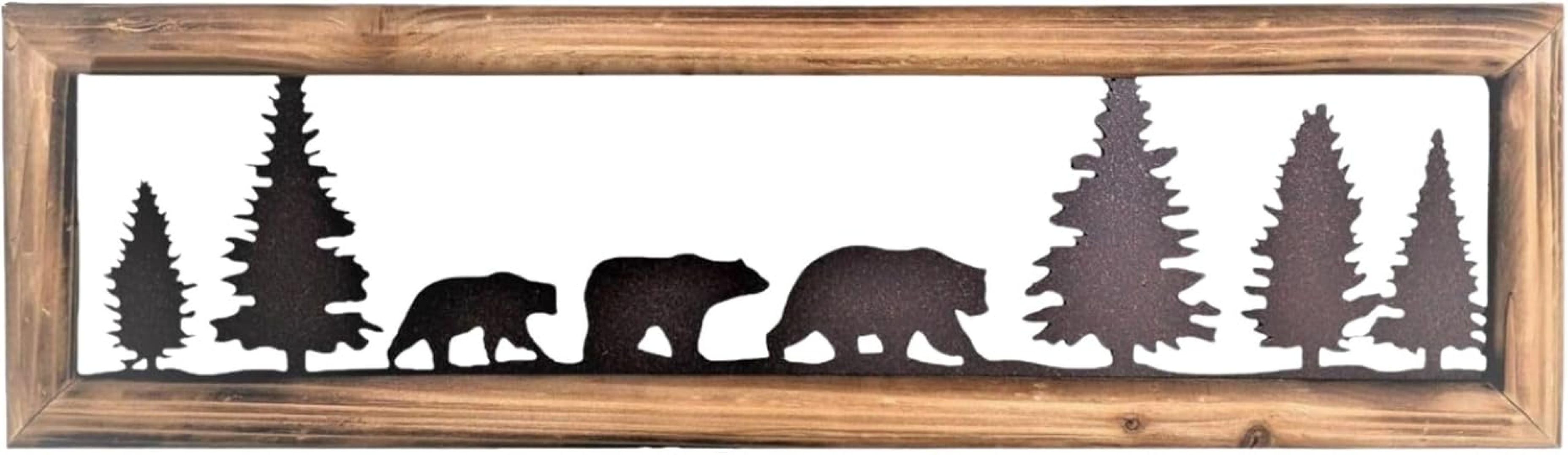 RJTZ Rustic Wood Frame Bear Wall Art – 34" Long Woodland Bear Metal Art ...