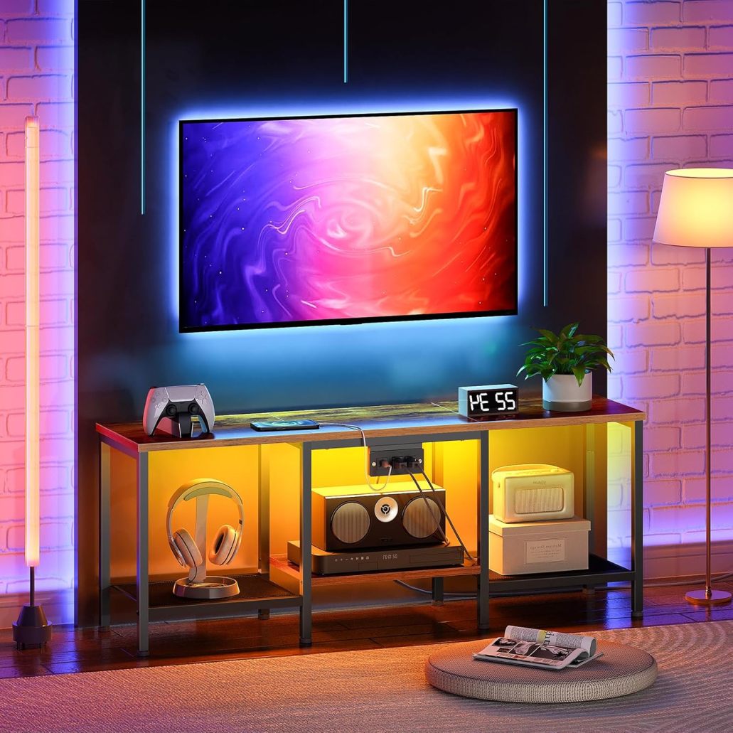 RJTZ TV Stand with Charging Station to 55 Inches, LED Entertainment ...