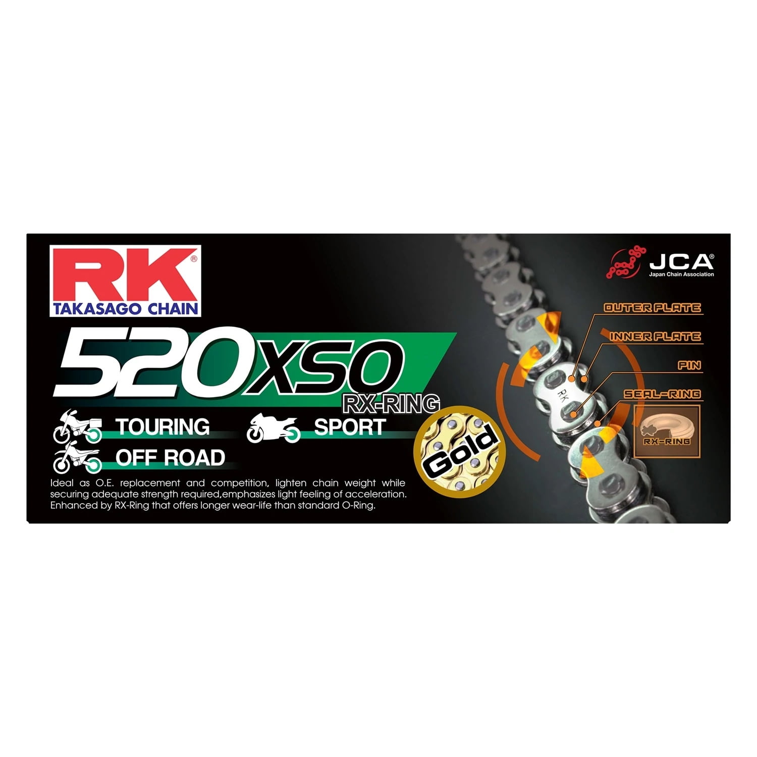 RK GB520XSO High Performance RX-Ring Gold Motorcycle Chain - 120 Link ...