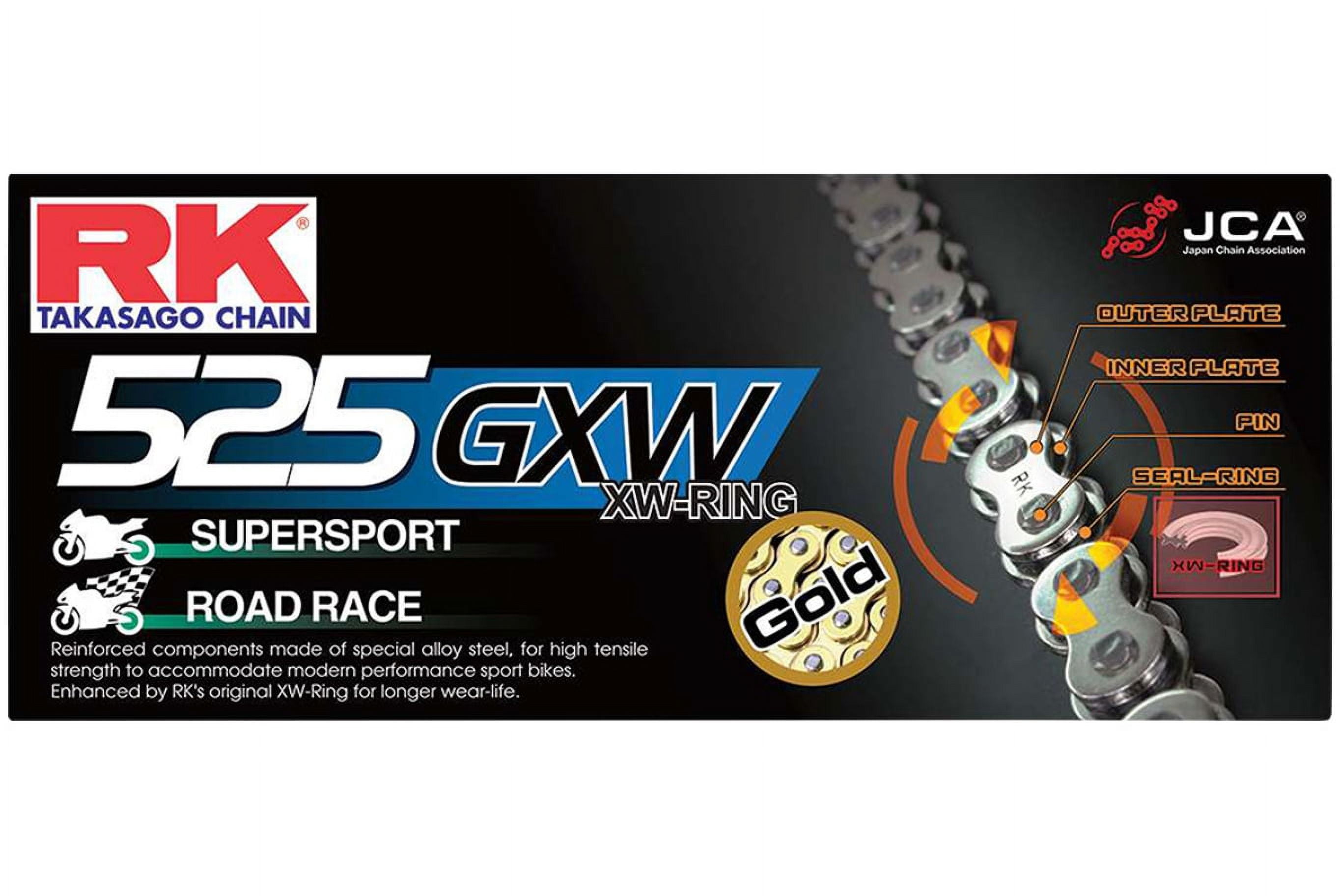 RK Racing Chain GB525GXW-120 120-Links Gold XW-Ring Chain with ...