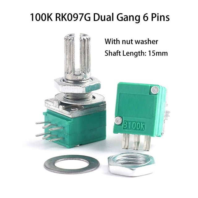 RK097NS Rotary Potentiometer 15mm Shaft B5K/10K/20K/50K/100K Variable ...