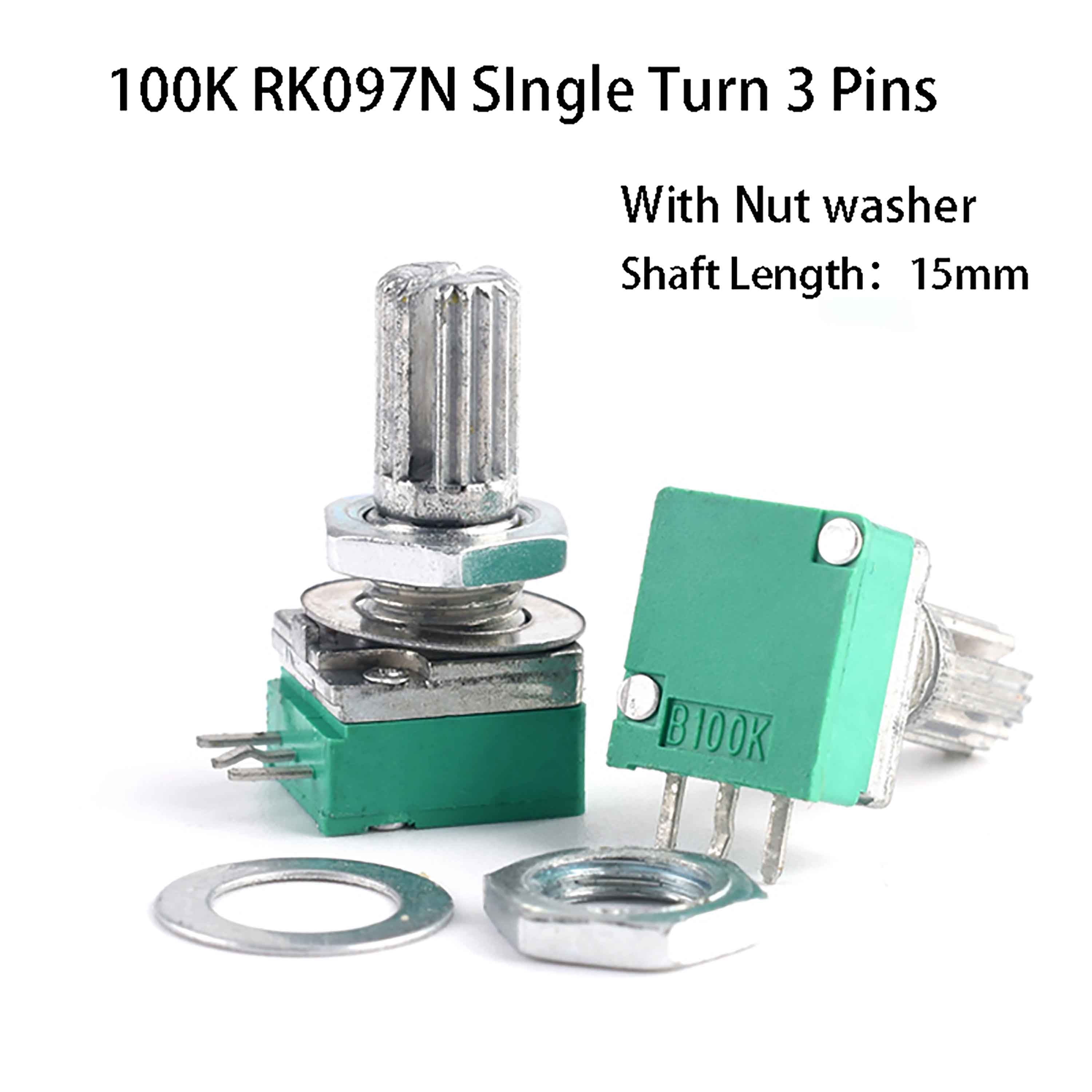 RK097NS Rotary Potentiometer 15mm Shaft B5K/10K/20K/50K/100K Variable ...