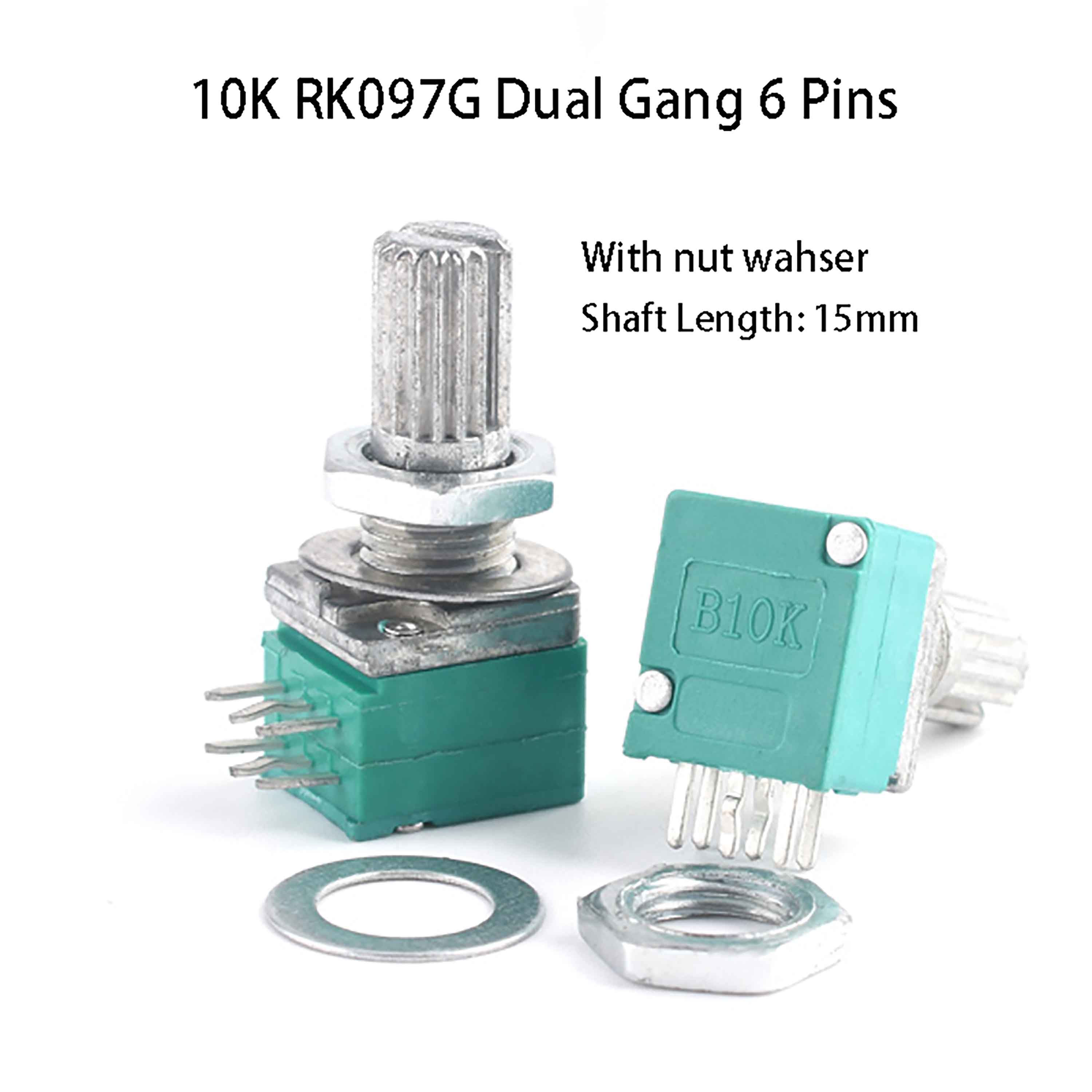 RK097NS Rotary Potentiometer 15mm Shaft B5K/10K/20K/50K/100K Variable ...