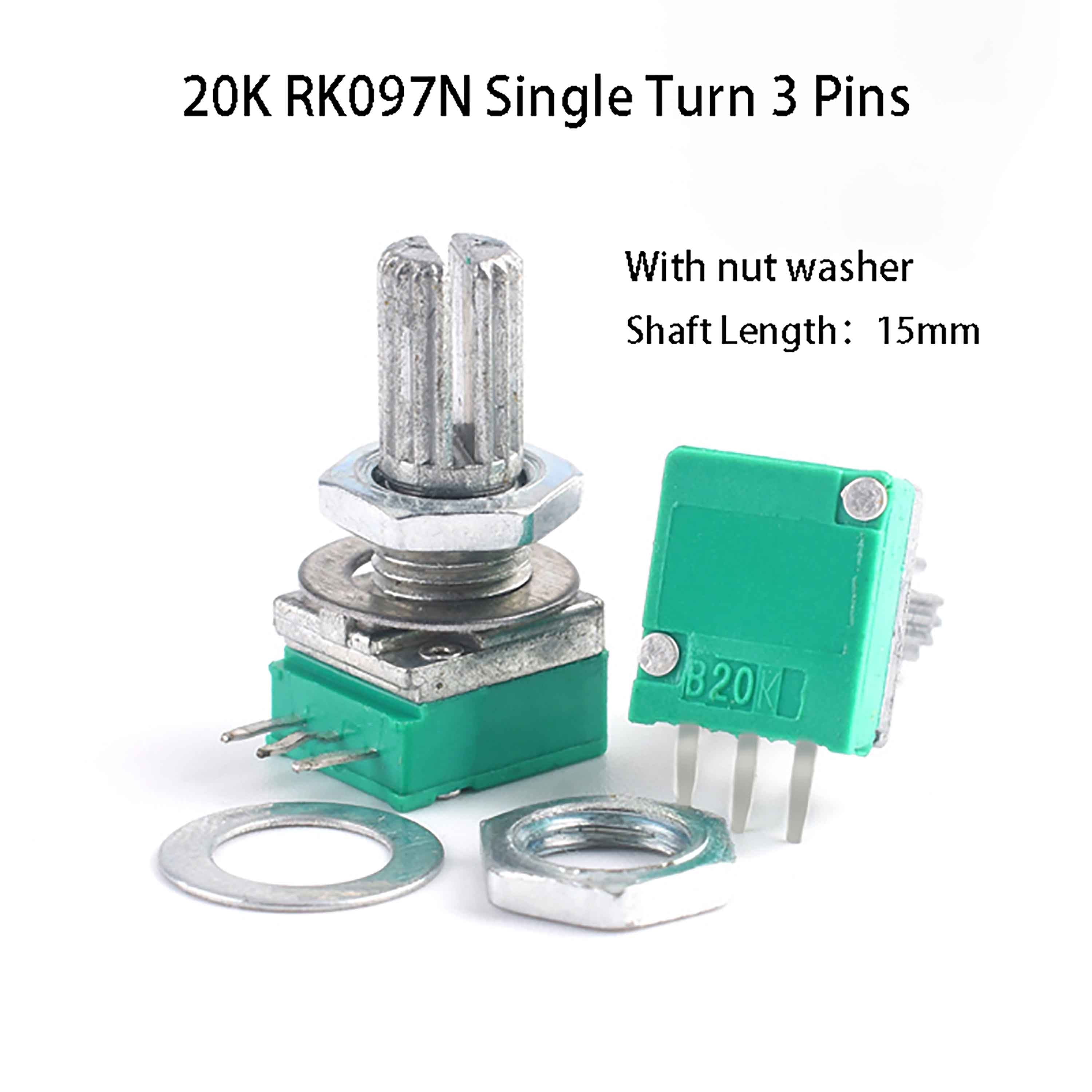 RK097NS Rotary Potentiometer 15mm Shaft B5K/10K/20K/50K/100K Variable ...