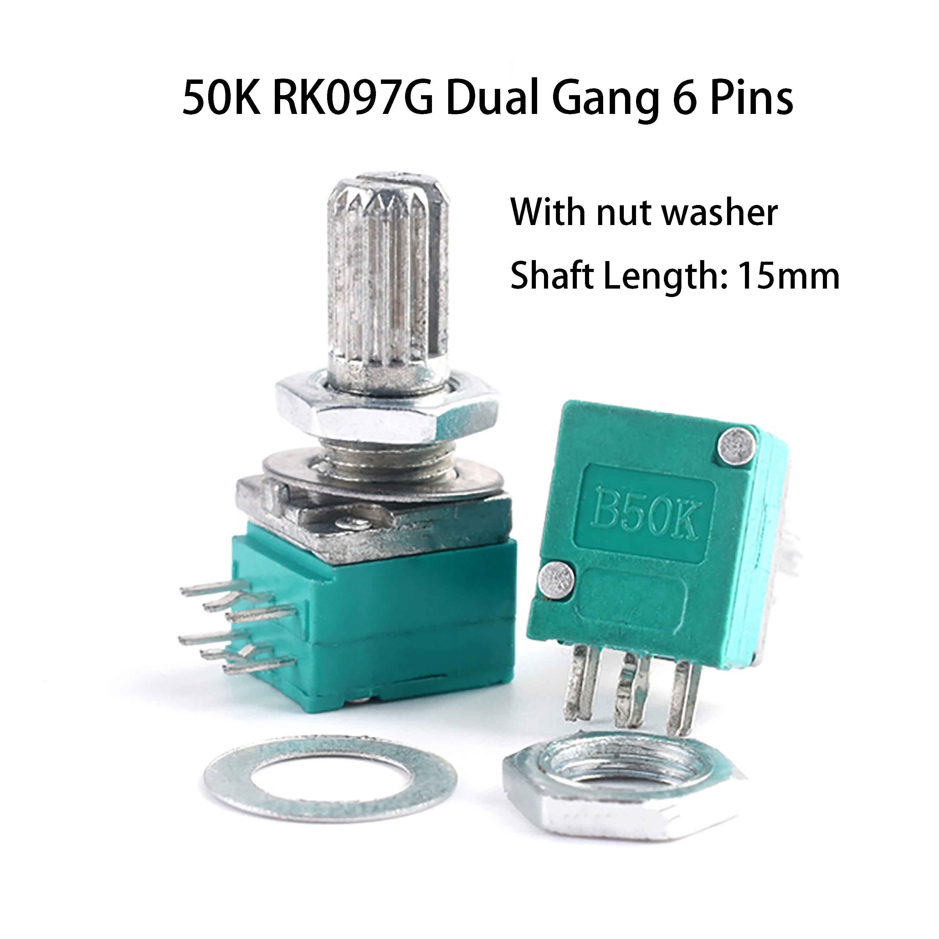 RK097NS Rotary Potentiometer 15mm Shaft B5K/10K/20K/50K/100K Variable ...