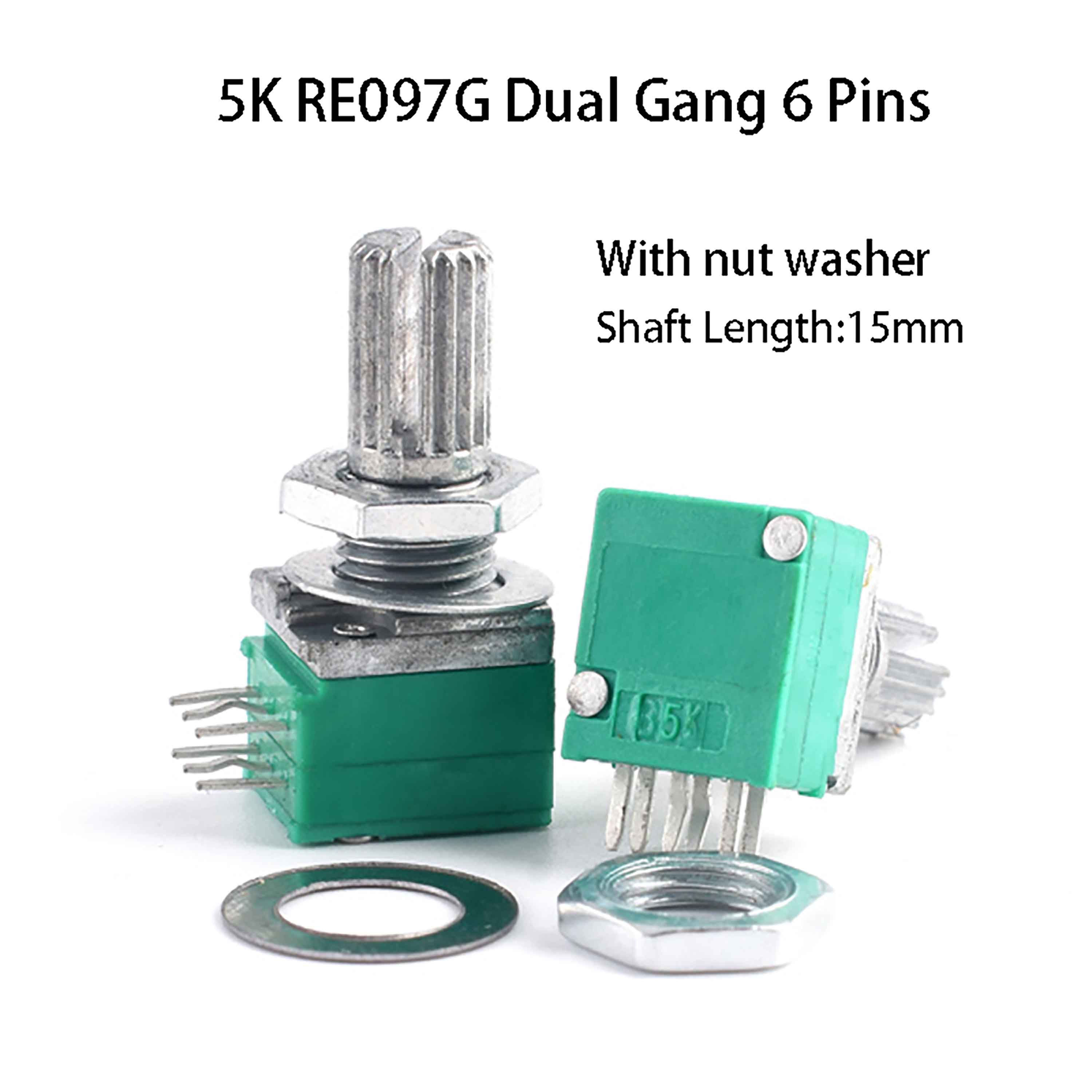 RK097NS Rotary Potentiometer 15mm Shaft B5K/10K/20K/50K/100K Variable ...