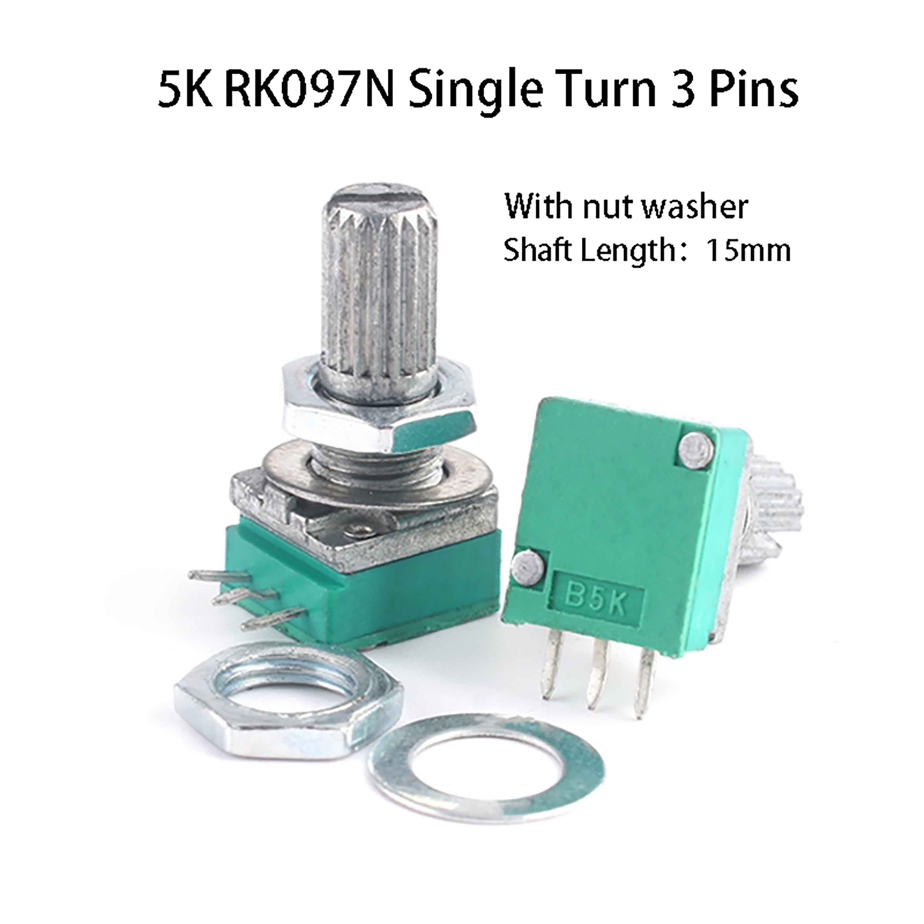 RK097NS Rotary Potentiometer 15mm Shaft B5K/10K/20K/50K/100K Variable ...