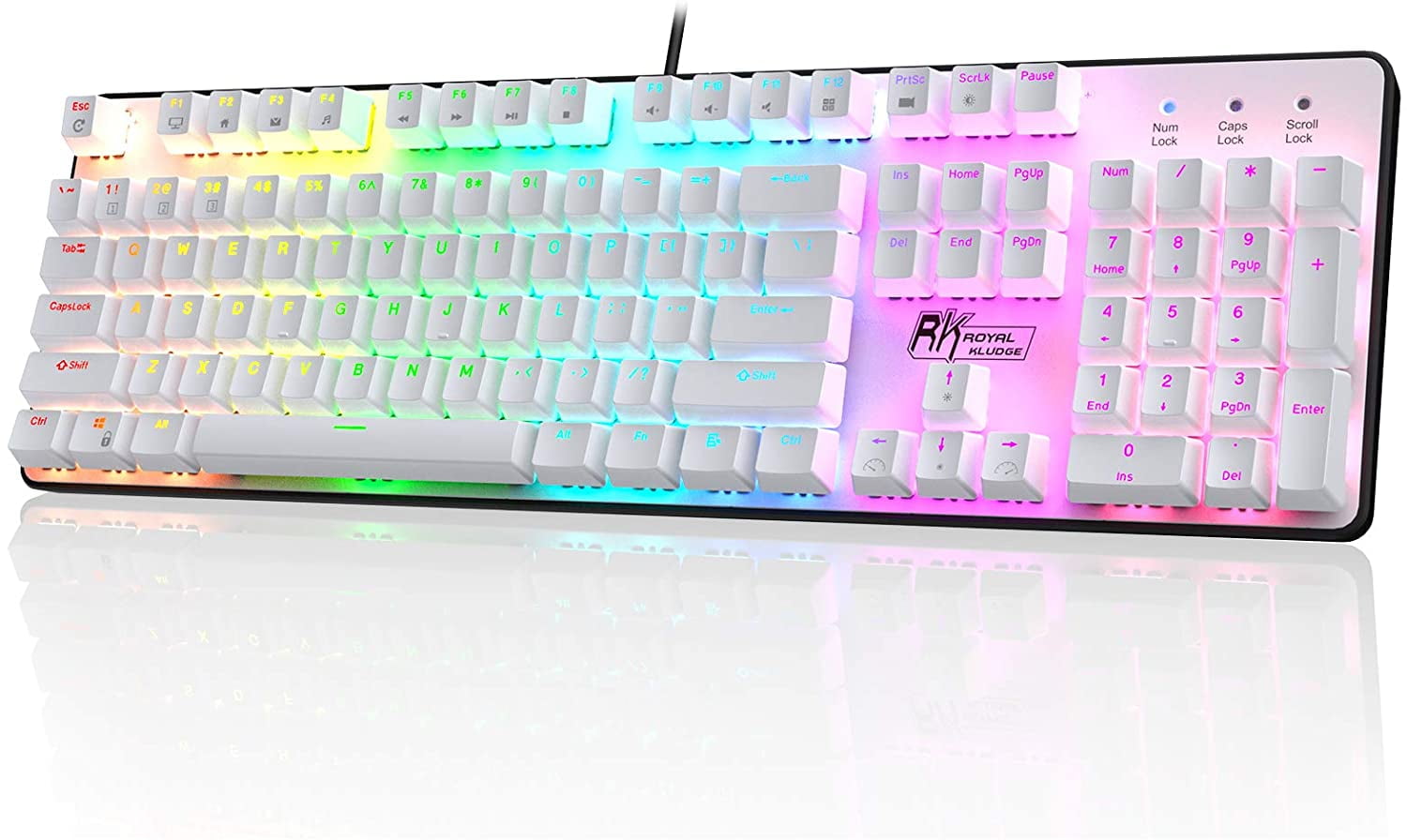 RK920 Full Size Mechanical Keyboard Rainbow Backlit Gaming Keyboard 104 ...