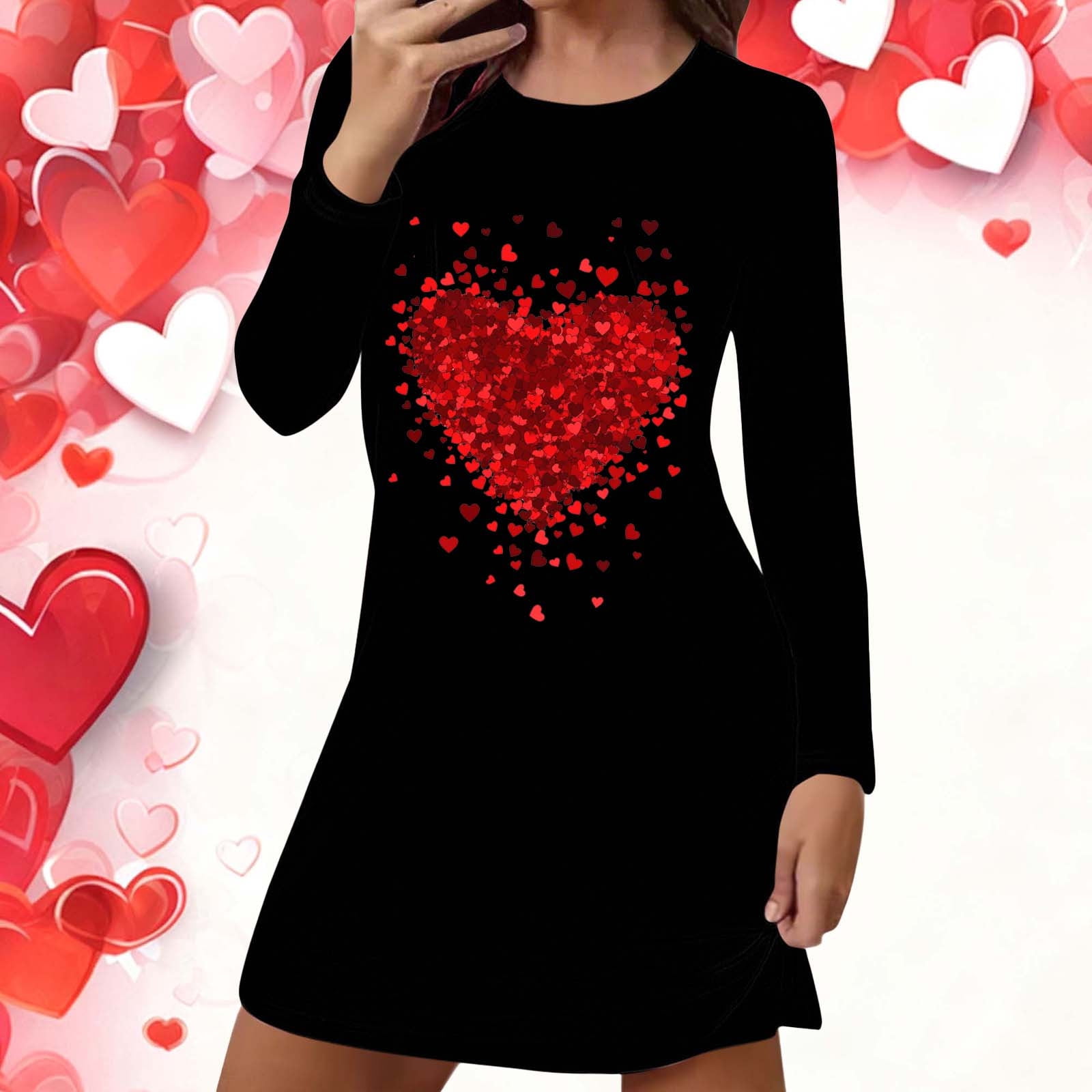 RKSTN Black Nightgowns for Women Valentine's Day Heart Print Long ...